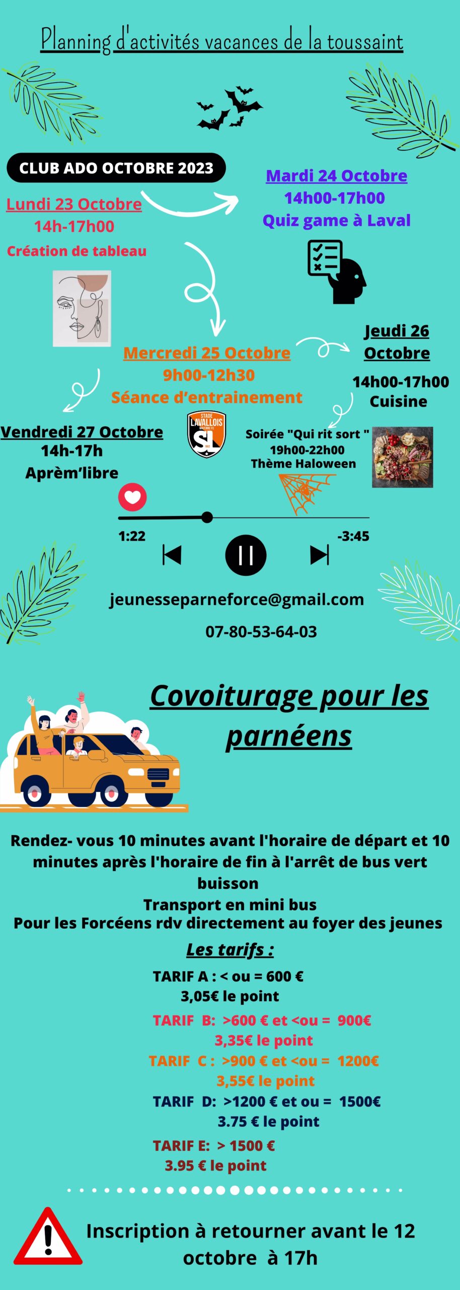 Programme vacances octobre du club ados – Mairie de Forcé